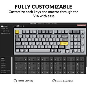 Keychron Q5 Wired Custom Mechanical Keyboard Knob Version, 96% Layout QMK/VIA Programmable Macro with Hot-swappable Gateron G Pro Brown Switch Double Gasket Compatible with Mac Windows Linux (Grey)