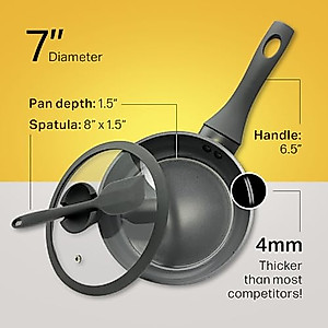 NATIVO Ceramic Nonstick Frypan Skillet, 7 inch Nontoxic Fry Pan with Ergonomic Handle, Spoon Rest Knob, Perfect Seal Lid, Egg frying pan, Omelet Pan with Silicone Spatula (GRAY)