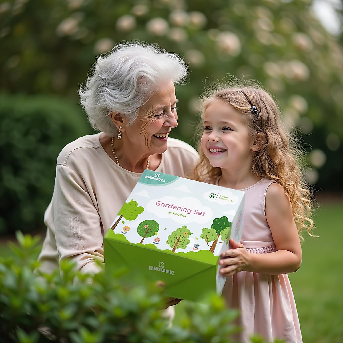 Gardening Set, Tool Kit, for Kids, STEM, Includes Tote Bag, Spade, Watering Can, Rake, Fork, Trowel and Gloves (Petal)