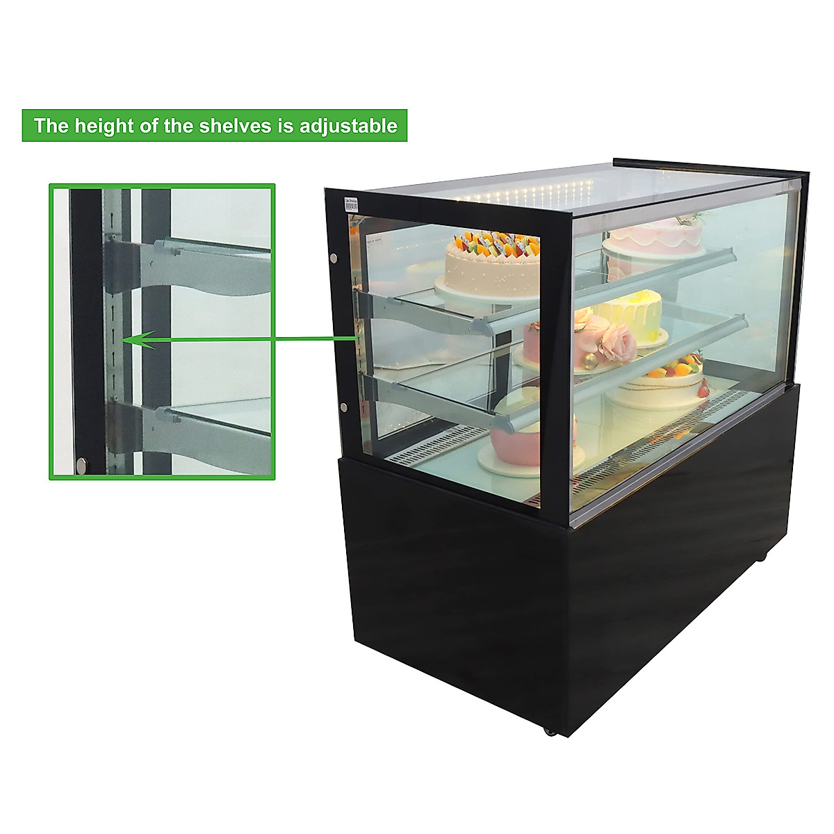 TECHTONGDA Display Refrigerators Cake Showcase Right Angle Cooling Display Case Commercial Bakery Cabinet with LED Light Floor Standing 220V Rear Door