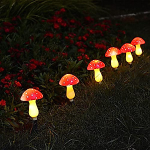 Abkshine New Upgraded Set of 6 Red Solar Mushroom Lights Garden Outdoor Decor, 8 Modes Waterproof Mushroom Solar Lights for Garden Pathway Landscape Yard Easter Pathway Halloween Xmas Decorations