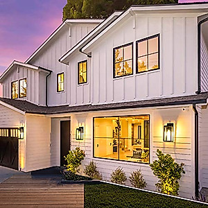 SHINE HAI Dusk to Dawn Sensor Outdoor Wall Sconce, Exterior Wall Lantern Fixture with E26 Base Socket, Wall Mount Lights Anti-Rust Waterproof Black Wall Lamp with Glass Shade for Garage, Doorway