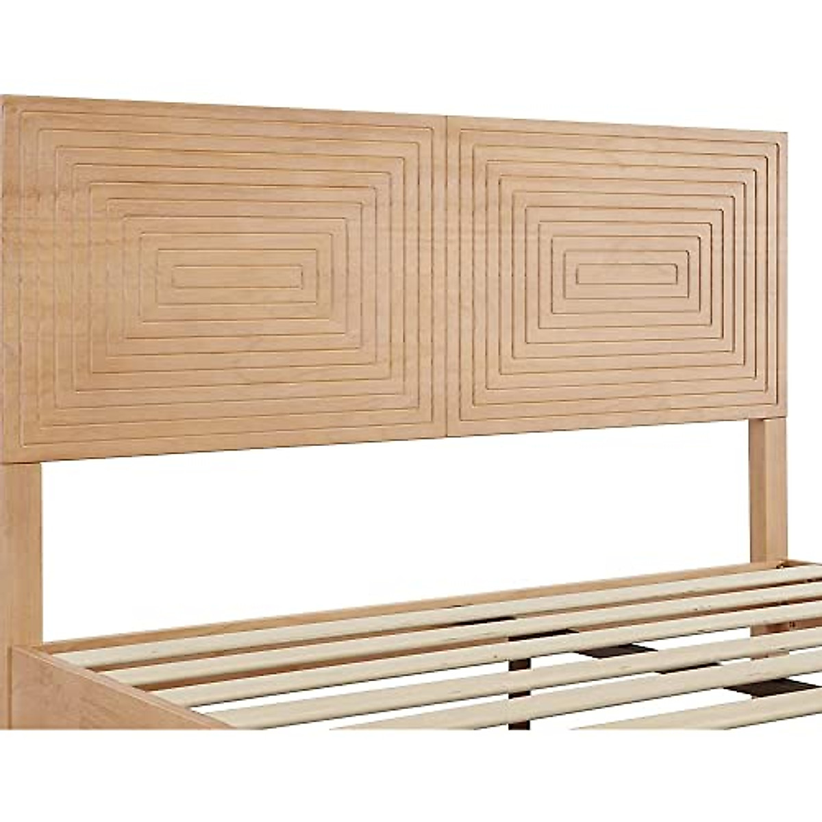 MUSEHOMEINC Mid Century Modern Solid Wood Platform Bed,King Size Bed Frame with Adjustable Height Headboard, Wood Slat Support Bed Frame, Bed Frame No Box Spring Needed