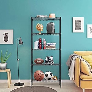 Mini Adjustable 5-Tier Black Wire Shelving, MGHH Cable Rack Mini Shelving Unit Storage Unit Metal Rack