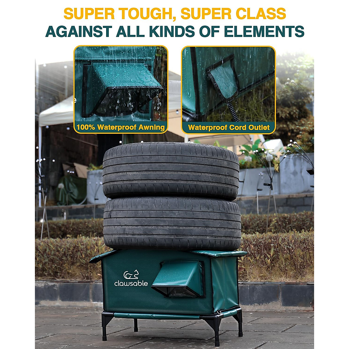 Clawsable Premium Heated Cat House for Outside Winter, 100% Weatherproof, Safe Escape Door, Insulated Outdoor Cat House Shelter with Heater for Feral Barn Cat Kitty (Dark Forest Green, Small)