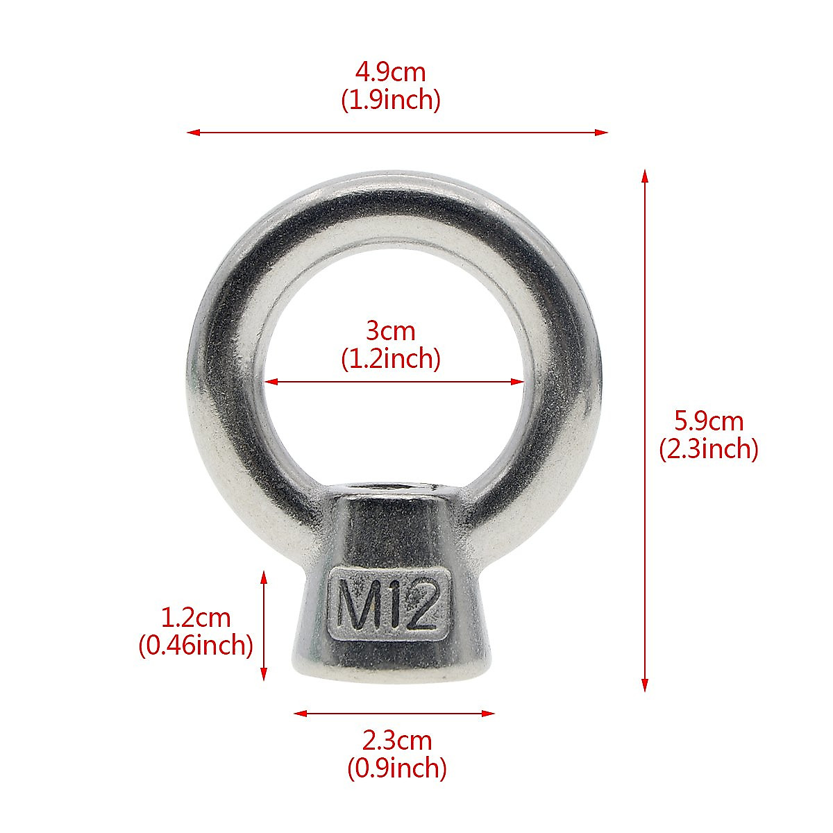 Saim M12 Eye Nut Female Thread Lifting Ring Eye Bolt Stainless Steel Screw Bolt 2Pcs