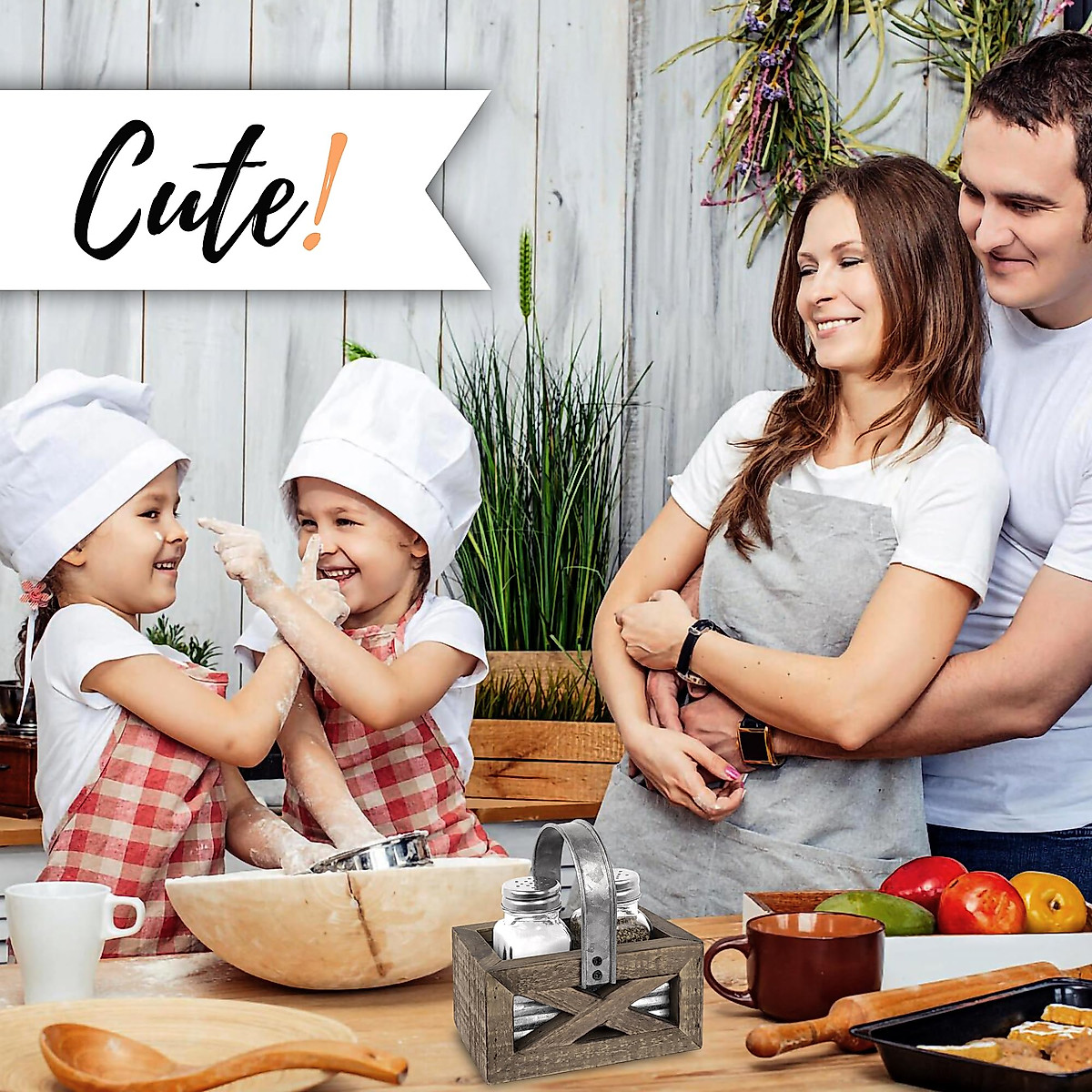 Autumn Alley Barn Door Rustic Salt and Pepper Shakers Set in Wood and Galvanized Caddy | Farmhouse Salt and Pepper Shakers For Rustic Kitchen Decor | Rustic Kitchen Accessory for your Country Kitchen