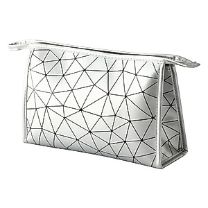 Checkered Makeup Bag for Women,Large Capacity Travel Cosmetic Bag Portable PU Waterproof Skincare Bag with Divider for Women