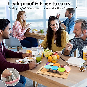 6 Pack Salad Dressing Containers To Go, 1.6 oz/2.5 oz Salad Dressing Dispenser with Lids Stainless Steel Condiment Cup Dipping Sauce Cups for Lunch Bento Box Leakproof Silicone Lids (1.6 OZ)