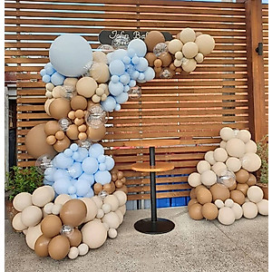 CLEVER WAREHOUSE Blue Brown Nude Coffee Ivory White Baby Shower Balloons Balloon Garland Arch Kit, Teddy Bear Baby Shower Gender Reveal Birthday Jungle Them Party Decorations Supplies for Boy Girl