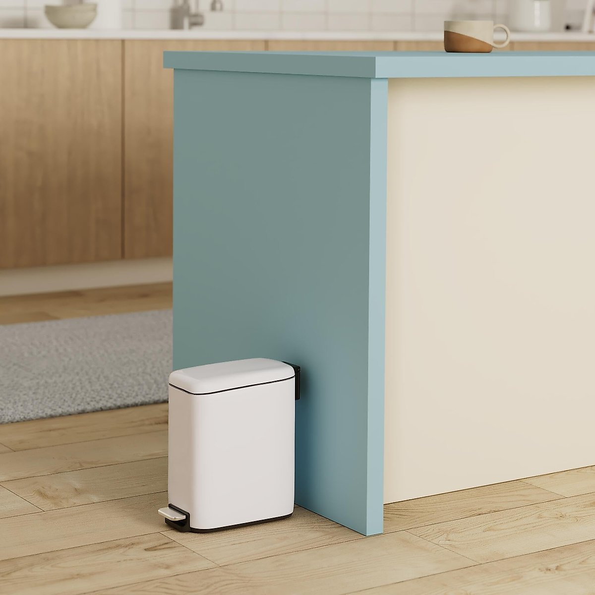 H+LUX Small Garbage Can with Soft Close Lid,Slim Trash Can for Bathroom,Office,Bedroom,5L/1.3Gal,White