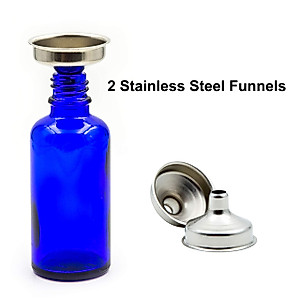 Youngever 16 Pack 1 Ounce Glass Dropper Bottles for Essential Oil, 2 Stainless Steel Mini Funnels (Blue)