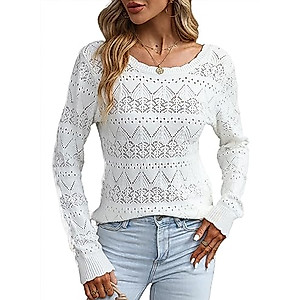 Dokotoo Womens Tops Sweaters Ladies V Neck Pullover Stylish Casual 2023 Fall Winter Long Sleeve Oversized Lightweight Comfy Cable Knit Pullover Cropped White