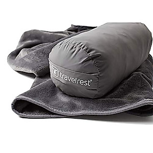 TRAVELREST 4-in-1 Travel Blanket - Ultra Plush and Soft Poncho Style Blanket – Includes Built-in Carry Case, Stuff Sack and Zippered Pocket – Ideal Airplane Blanket Weighing Just 20 Ounces.