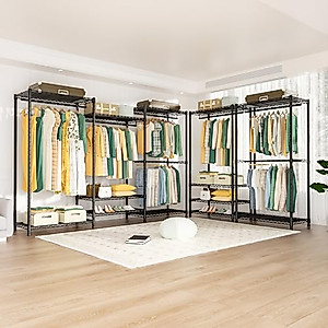 Ulif E8 Heavy-Duty Garment Rack, Freestanding Extra Large Clothes Rack with 7 Wire Shelves and 4 Hanger Rods, Closet Organizers and Storage System, 86.6"W x 14.5"D x 71.6"H, Max Load 880 LBS, Black