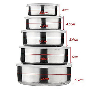 Food Containers with Lids Airtight, 5 Pcs Stainless Steel Home Kitchen Food Container Storage Mixing Bowl Set