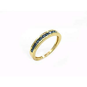 Dazzlingrock Collection 0.40 Carat (ctw) 10K Round Blue Diamond Anniversary Stackable Wedding Band, Yellow Gold, Size 7