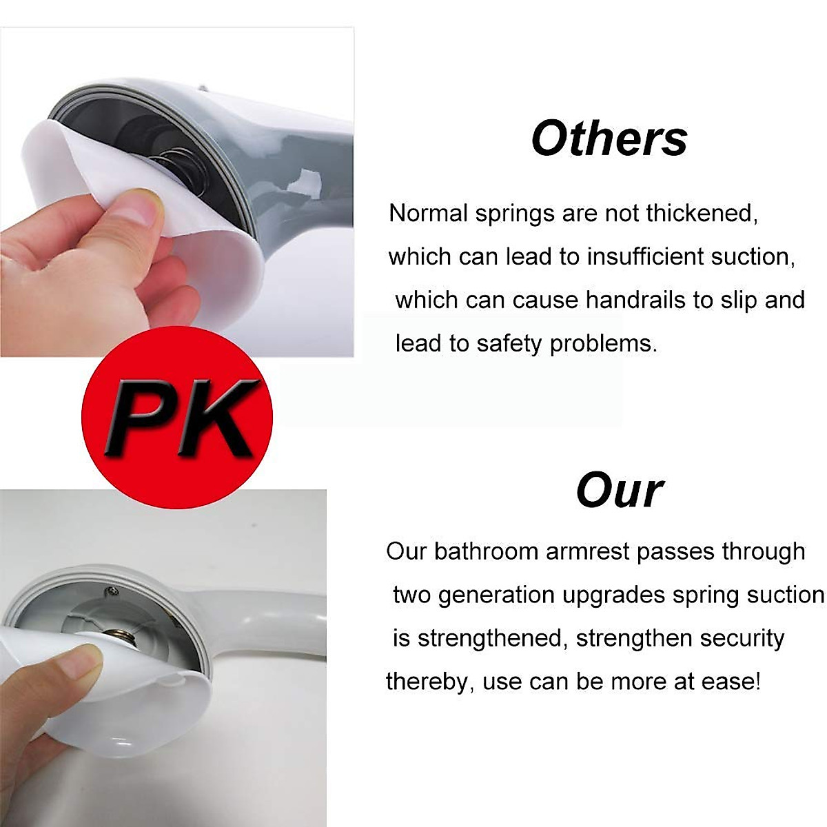 RedDreamer Suction Grab Bar, Portable Shower Suction Handle Bar Suction Grip Bar Bathtub Handle with Strong Hold Suction Cup Fitting and Rapid Release for Bathroom/Shower/Bathtub, Set of 2
