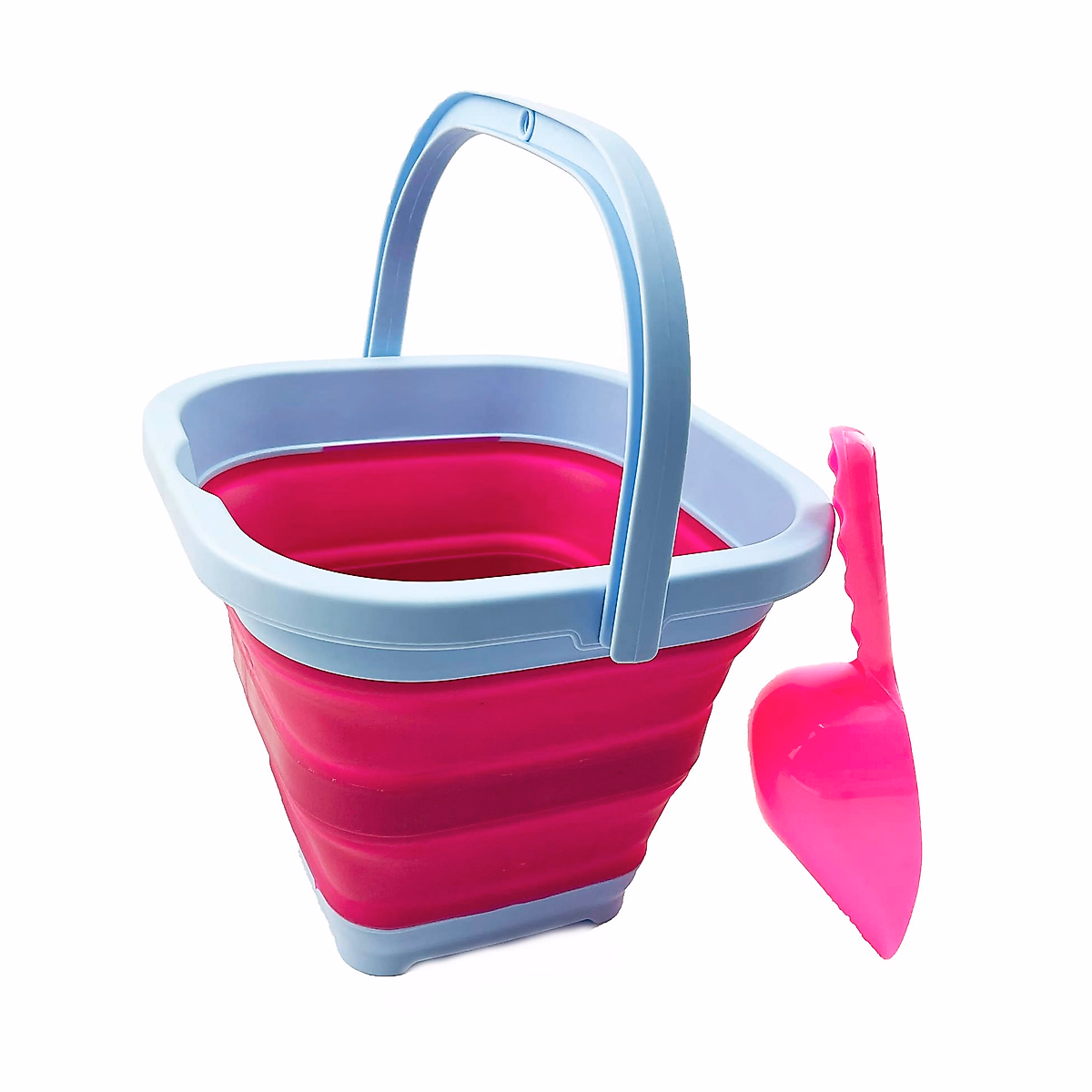 SAMMART 5L (1.3 Gallon) Collapsible Rectangular Handy Basket/Bucket (Cool Blue/Flamingo (Set of 2))
