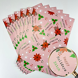 Vnaaem Funny Wrapping Paper Rude Xmas - Happy Holiday Bixxh - Pink Christmas Wrapping Paper Adult - Perfect for Winter Girlfriend Women - Inappropriate Gift Wrap - 20 X 28 Inches (6 Folded Sheet)