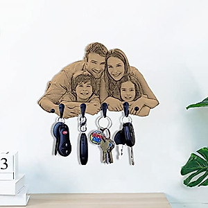 Ozinna Personalized Key Holder with Photo Frame for Wall Decorative Custom Picture Wooden Key Hangers for Rustic Home Decor, Key Organizer Mount with 4 Hooks Decorative Family Sign (Wooden Key Hooks)