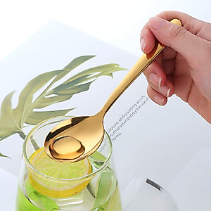 Bouillon Round Spoon 12 Pieces Stainless Steel Soup Spoons, BUY&USE 5.9-Inch Gold Color Dinenrware