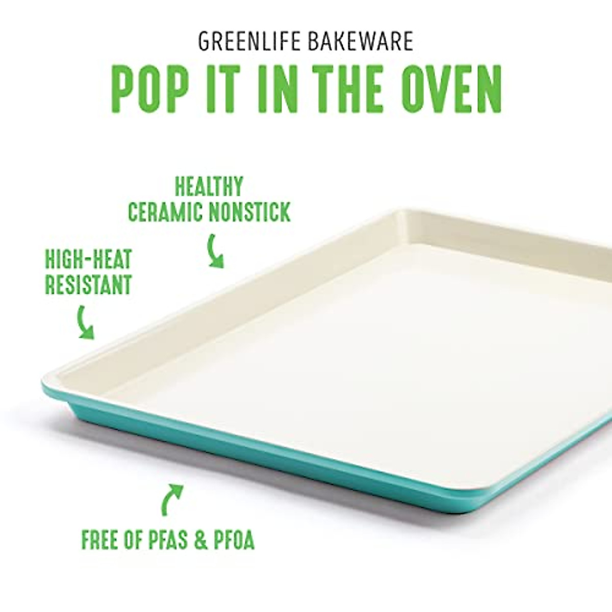 GreenLife Bakeware Healthy Ceramic Nonstick 18.5" x 13.5" Half Cookie Sheet Baking Pan, PFAS-Free, Turquoise