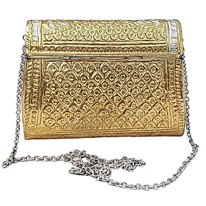 Trend Overseas Golden Metal bridal bag Brass Metal Clutch Sling Bag Ethnic Antique clutch, Golden