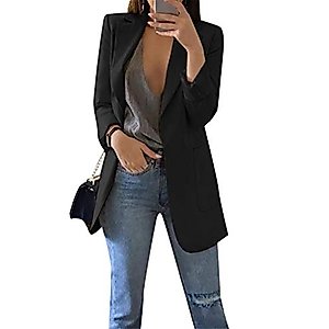 BOFETA Women Long Sleeve Blazer Jacket Lapel Plus Size Blazer Cardigan Black XL
