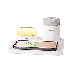 EZVALO 3 in 1 Charger Station with LED Night Light, Portable Bluetooth Speaker, Wireless Charging Station for Multiple iPhone, Samsung/Huawei/Honor/Xiaomi/Oppo, Gifts for Women, Birthday Tech Gifts