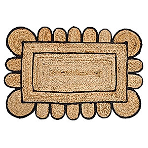 KLAVATE Scalloped Home Decor Braided Bohemian Jute Classic Quality Made Natural Hand Woven Area Rug (Black, 2x3 feet)