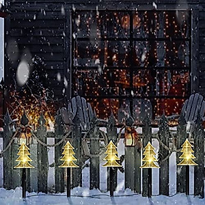 Christmas Tree Pathway Lights Outdoor, Solar Christmas Lights, Garden Christmas Path Lights, Set-of-5 Stick Walkway Lights Christmas Garden Decor(Warm White)