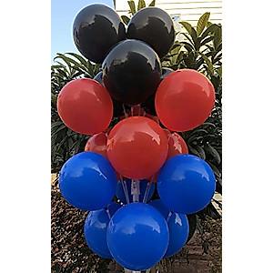 JODIDI 100 Pcs 12 Inch Red Royal Blue Black Latex Balloons Decoration, Birthday Wedding Baby Shower Party Balloons Decoration(Red Blue Black)
