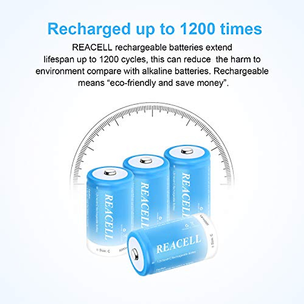 REACELL Rechargeable C Cell 5000mAh, C Size Rechargeable Batteries Long Lasting C Batteries with Storage Case, 4 Counts