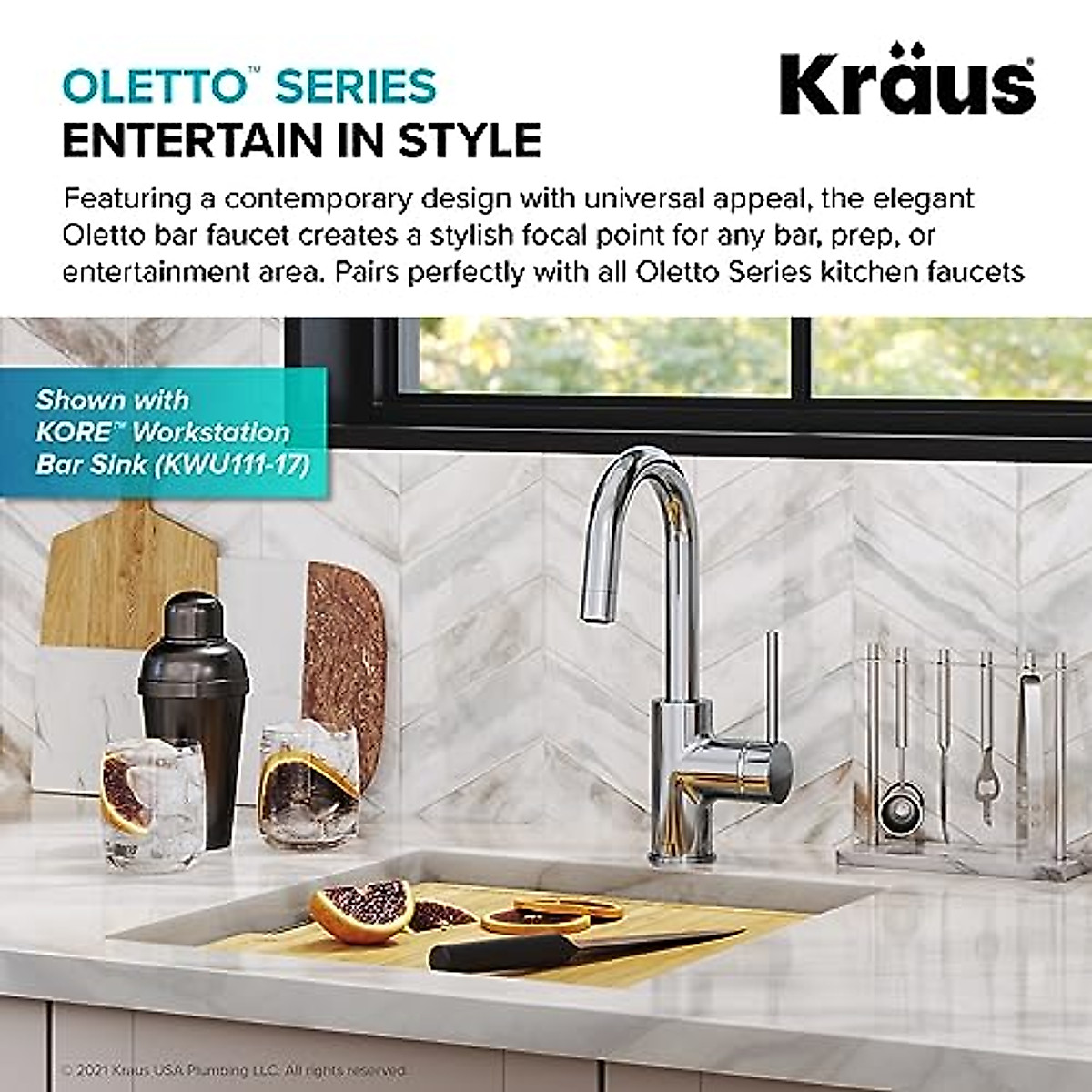 KRAUS Oletto Single Handle Kitchen Bar Faucet in Chrome Finish, KPF-2600CH