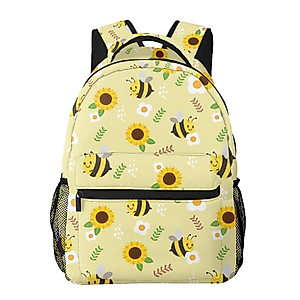 Fashion Cute Bee Sunflowers Backpack Lightweight Laptop Backpack Casual Daypack For Teens,Boys,Girls