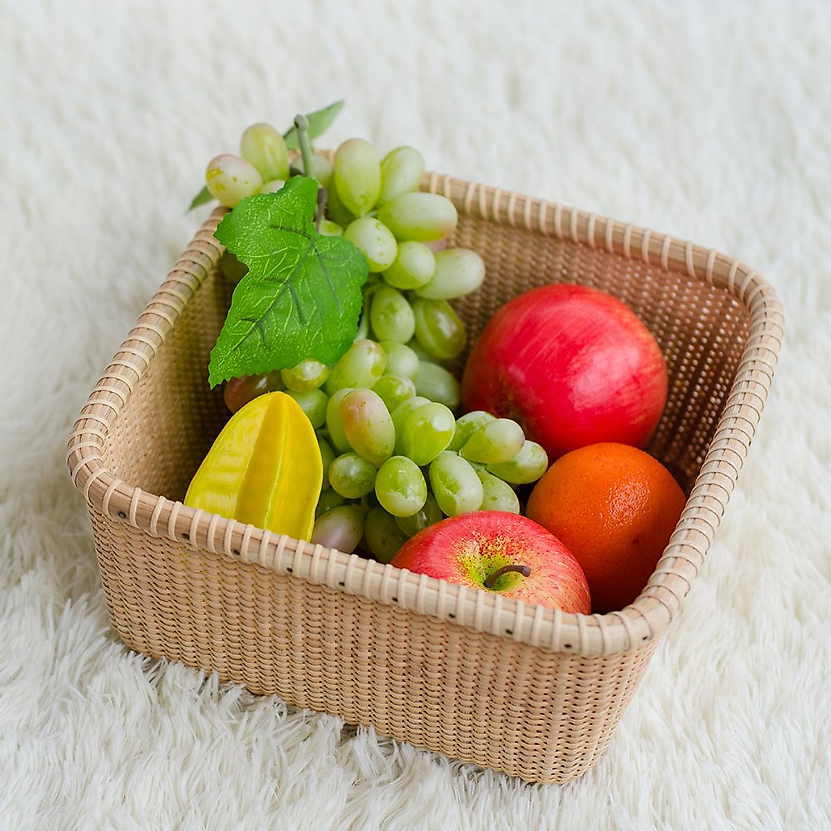 Teng Tian Nantucket Square Rattan Basket, Multi-Purpose Storage, Neutral Color, 11" x 11"
