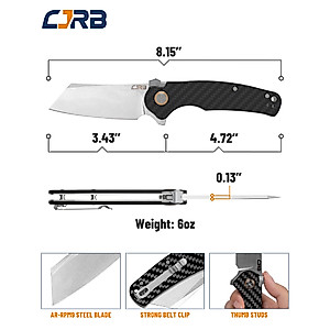 CJRB Crag Tactical Knife,Cleaver Pocket Folding Knife with Stonewash AR-RPM9 Steel Blade and Carbon Fiber Handle for Men Outdoor, Survival, Camping and EDC Black (J1904R)