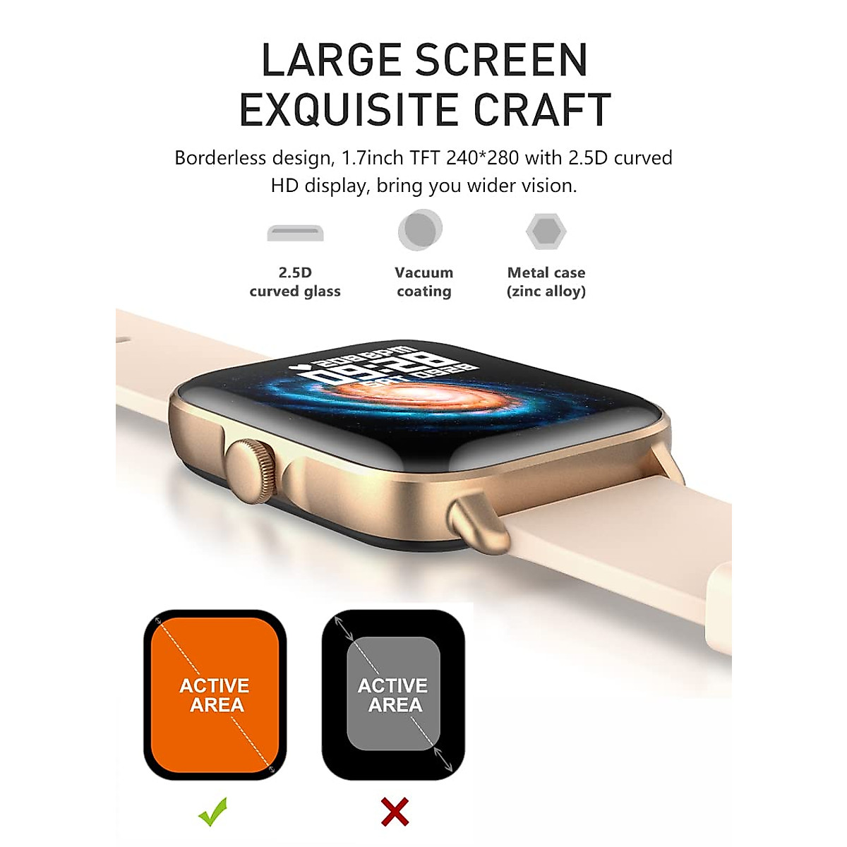 Smart Watches 1.70in Full Touchscreen IP67 Waterproof Womens Smartwatch Answer Calls Activity Tracker for Women Fitness Tracker for Android iOS