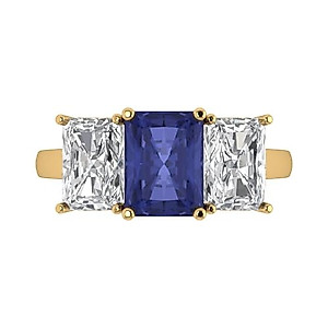 Clara Pucci 3.95 ct Emerald Cut 3 Stone Solitaire Simulated Tanzanite Designer Wedding Anniversary Bridal Ring 14k yellow Gold 11