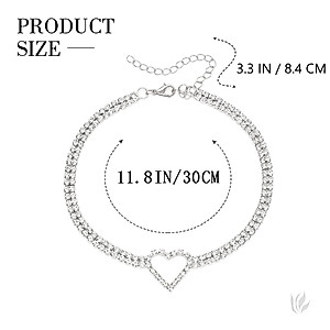 JONKY Rhinestone Choker Necklace Silver Heart Necklaces Crystal Chokers Bling Neck Jewelry for Women (Heart Choker)