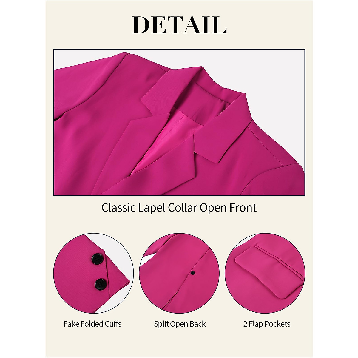 V FOR CITY Blazers for Women Business Casual Long Sleeve Open Front Lapel Button Work Office Blazer Jacket with Pockets