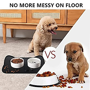 IYYI Cat Food Mat, Silicone Pet Food Mat for Floor, Waterproof Non Slip Pet Feeding Mat, Raised Edge Cat Bowl Mat to Stop Food Spills and Water Messes (Black+M)