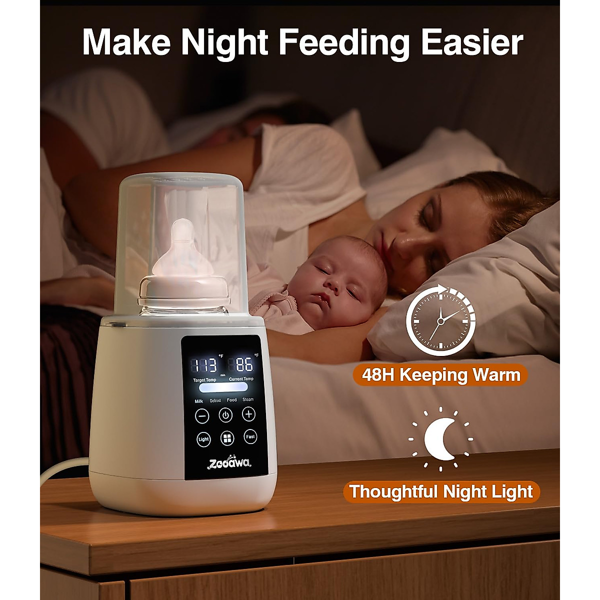 Bottle Warmer, Zooawa Fast Baby Bottle Warmer for Most Bottles, 10-in-1 Baby Milk Warmer with IMD LED Display & Smart Temperature Control, Bottle Warmers for Breastmilk and Formula, White
