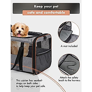 Lekereise Cat Dog Carrier with Wheels Airline Approved Rolling Pet Carrier with 1 Bowl, Grey