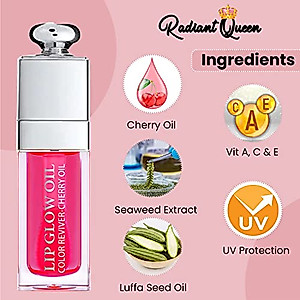 Radiant Queen Lip Glow Oil - Cherry | Maximizing, Moisturizing and Revitalizing for Dry Lips with Cherry Fruit Oil, 0.20 FlOz