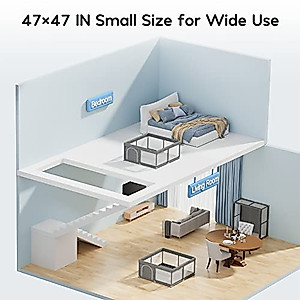 UANLAUO Baby Playpen, Safety Play Pens for Babies and Toddlers, Baby Play Yards with Breathable Mesh, Easy to Assamable Baby Fence, Sturdy Playyard Play Area for Apartment, 47x47x27 Inch Grey