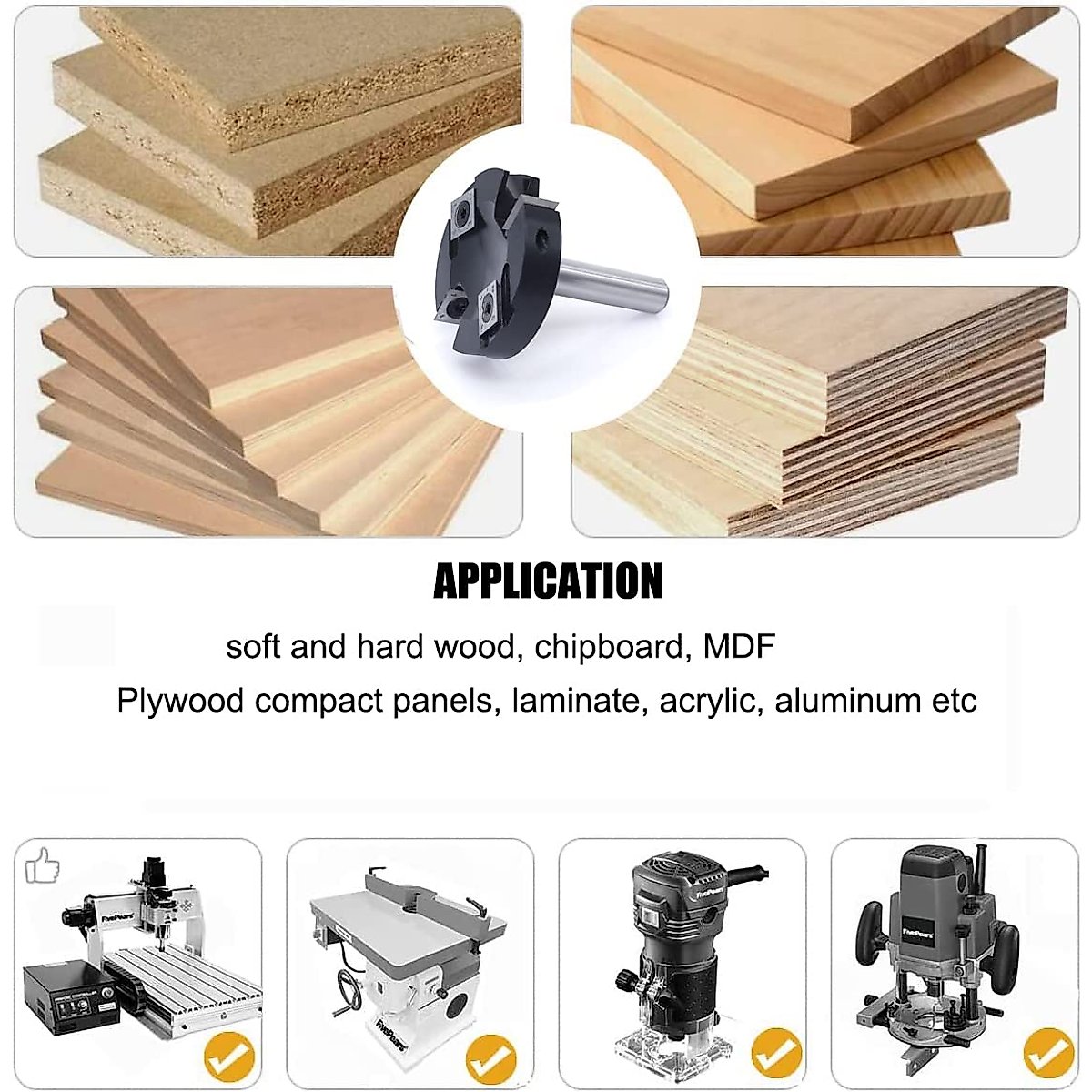 CNC Spoilboard Surfacing Router Bit 1/2 Shank, 2-1/2”Cut Dia, 2+2 Insert Carbide Slab Flattening Router Bits, Planing Bit Wood Planer Bit, for Flycutter/ Slab Leveler/ Rabbeting by Sinoprotools