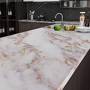 Livelynine Gold Marble Contact Paper Peel and Stick Countertops for Kitchen Table Desk Counter Top Covers Self Adhesive Wallpaper for Bathroom Sink Removable Waterproof 15.8x78.8 Inch