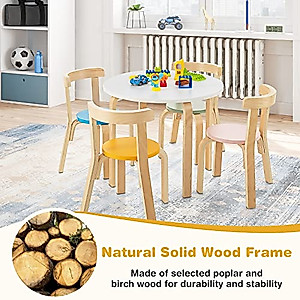 HONEY JOY Kids Table and Chair Set, Bentwood Toddler Round Table and 4 Chairs for Craft Art, Building Block, 5-Piece Children Furniture Set for Daycare, Kindergarten, Playroom (Colorful)